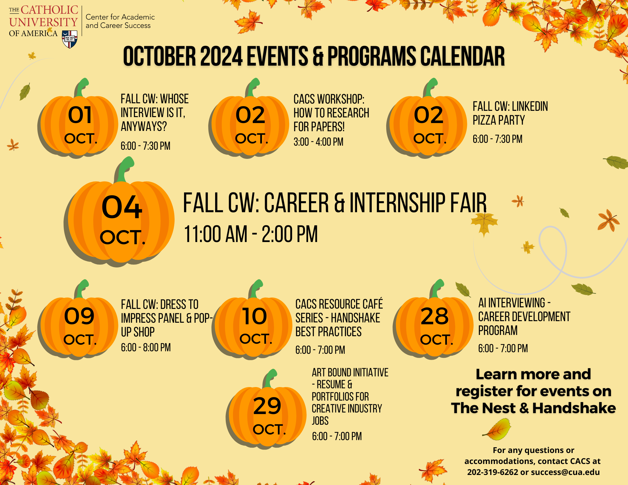 October Calendar | The Catholic University Family Nest